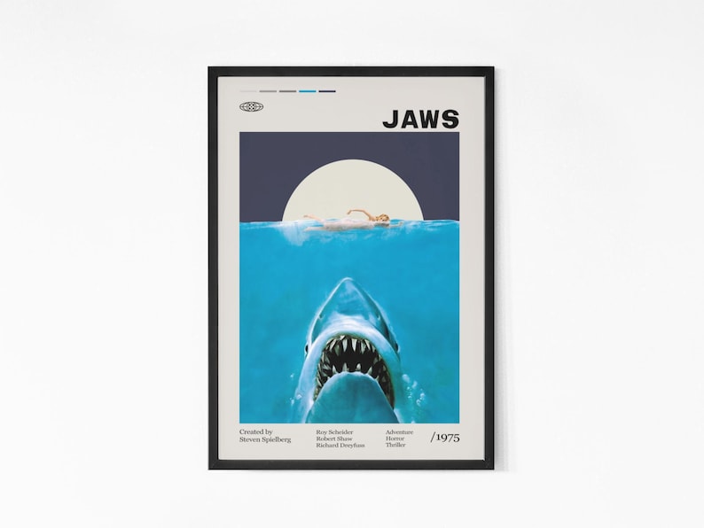 Jaws 1975 Movie Poster, Steven Spielberg Movie, Roy Scheider, Robert ...