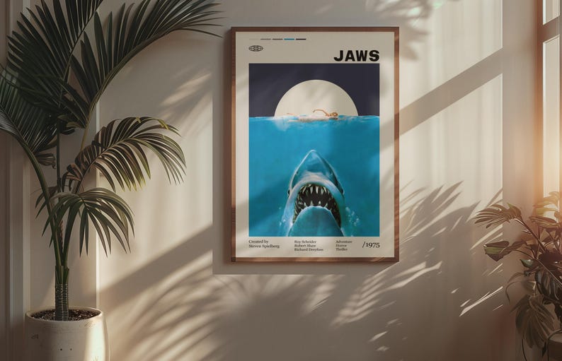 Jaws 1975 Movie Poster, Steven Spielberg Movie, Roy Scheider, Robert ...