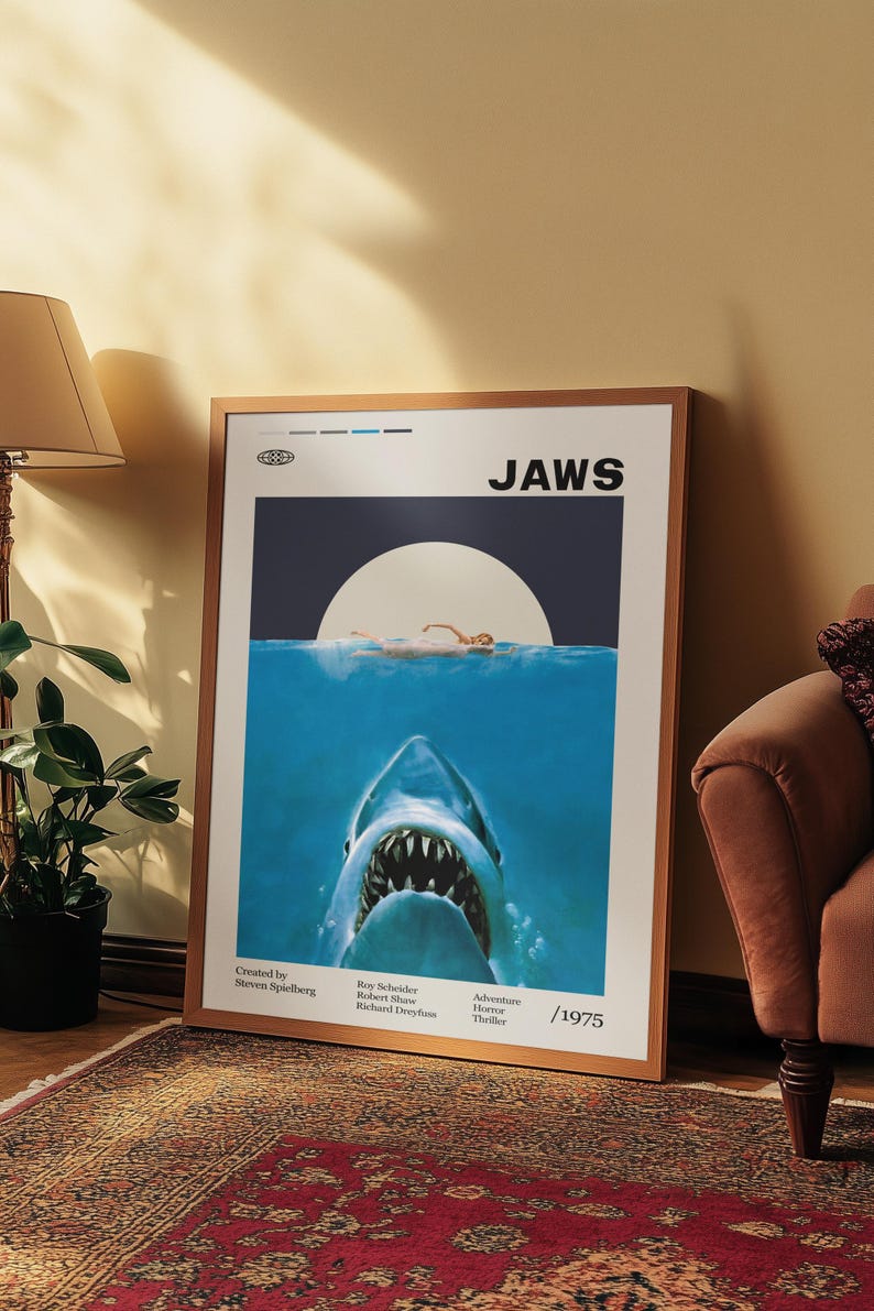 Jaws 1975 Movie Poster, Steven Spielberg Movie, Roy Scheider, Robert ...