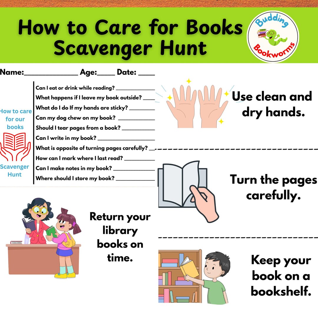 Book Scavenger Hunt Kids Caring Books Activity Indoor Library Game for ...