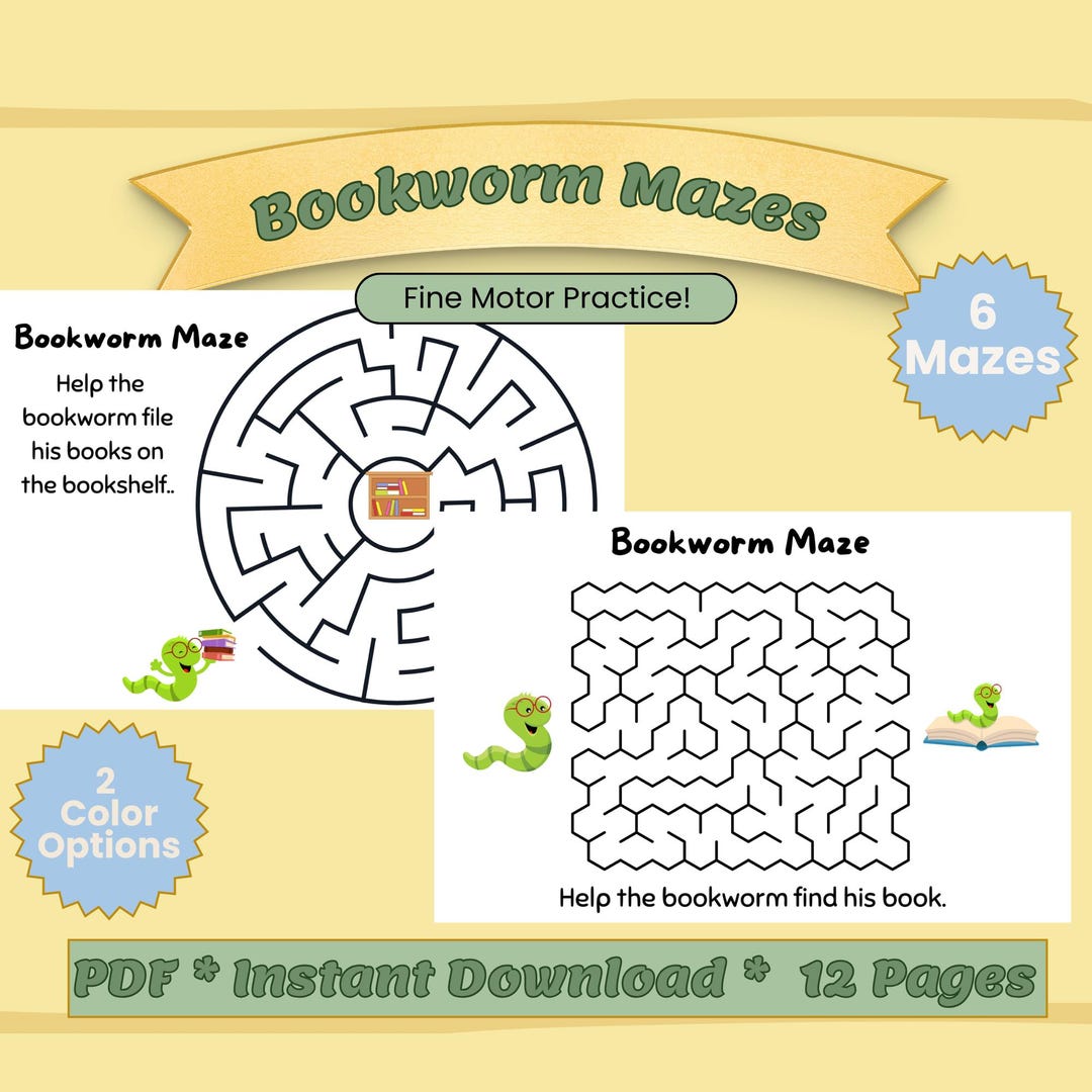 Bookworm Maze Printable Preschool Reading Maze Activity Library ...