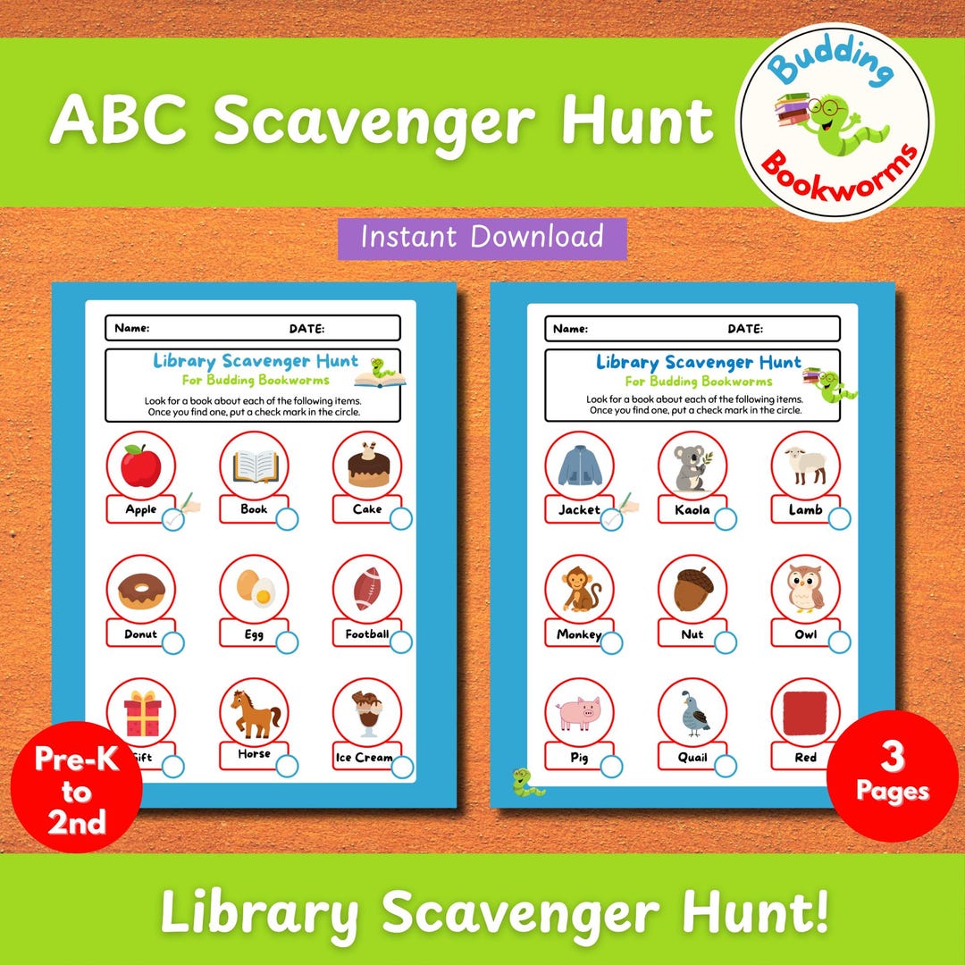 Library Alphabet Scavenger Hunt for Kids Book Lover Game for After ...