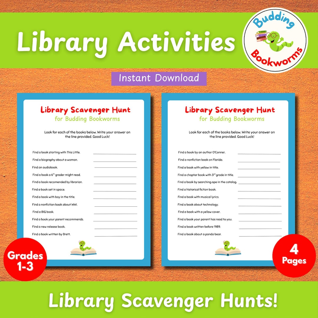 Library Scavenger Hunt, Printable, Kids Reading Game, Treasure Hunt ...