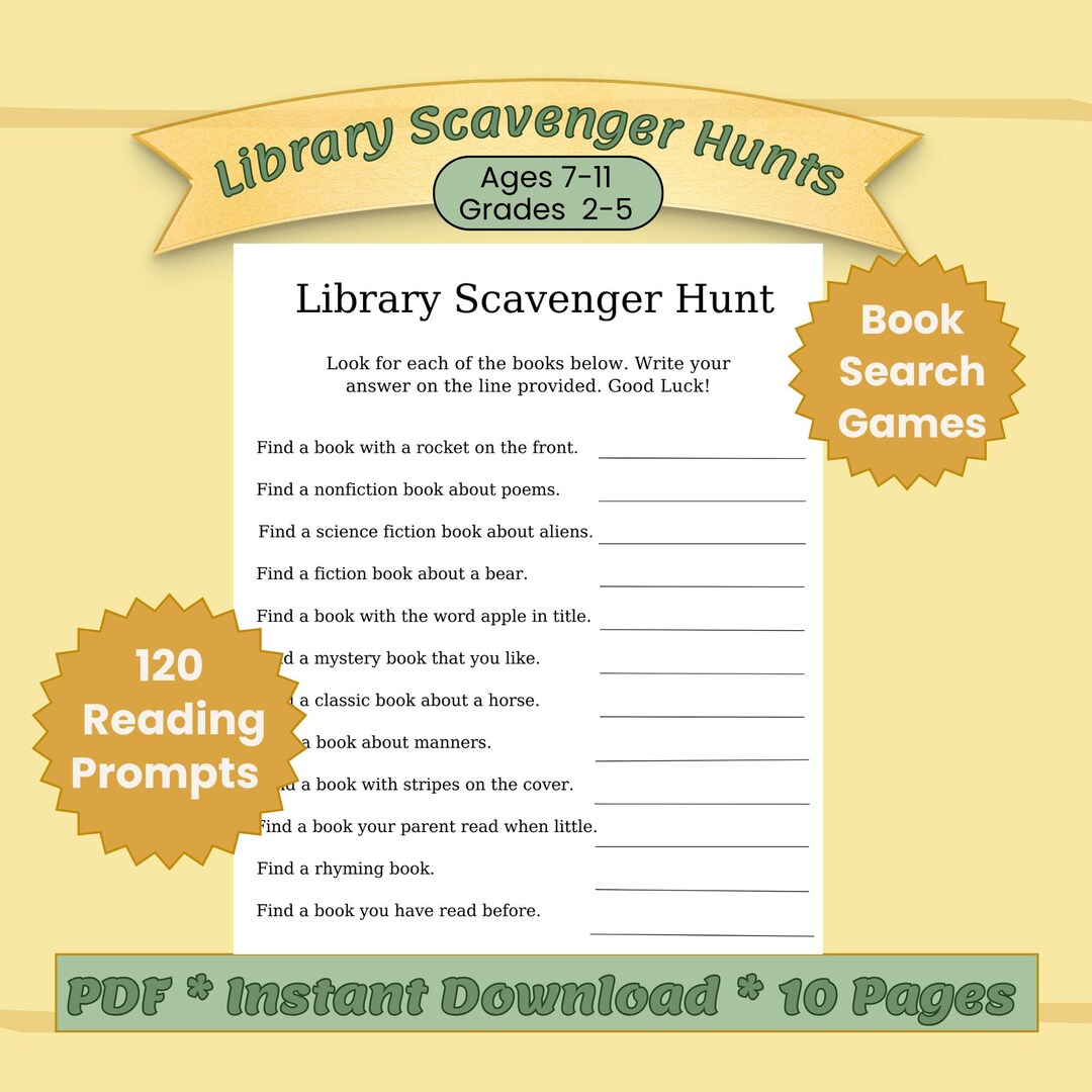 Library Scavenger Hunt Worksheets for Kids Printable Library Skills ...