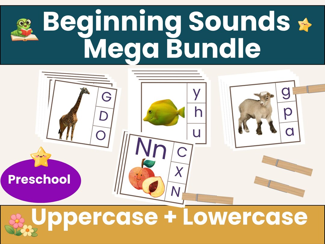 Beginning Sounds Clip Cards Mega Bundle | Uppercase & Lowercase ...