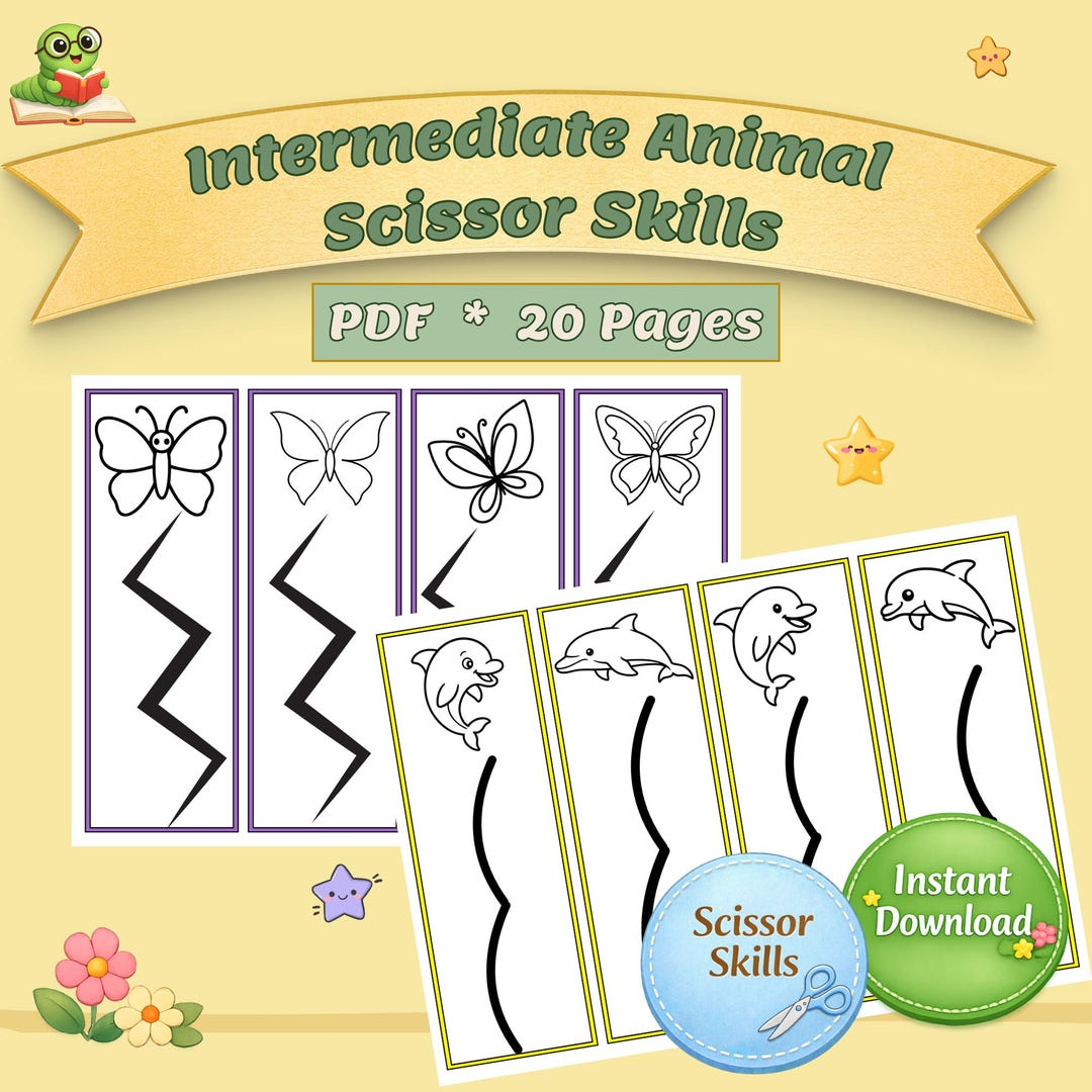 Intermediate Animal Scissor Skills Worksheets for Preschool Cutting ...