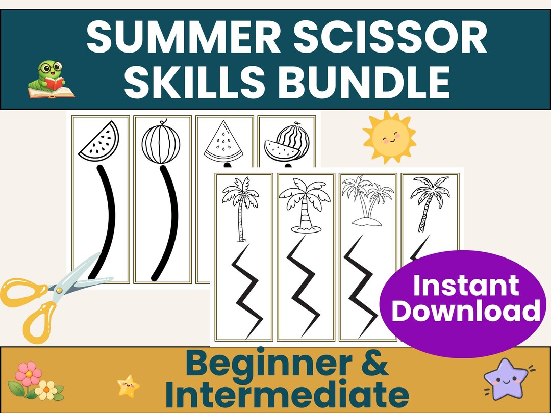Summer Cutting Practice Worksheets for Preschool Fine Motor Printable ...