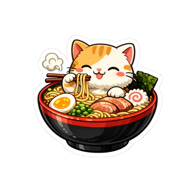 Cat Eating Ramen Decal - Etsy