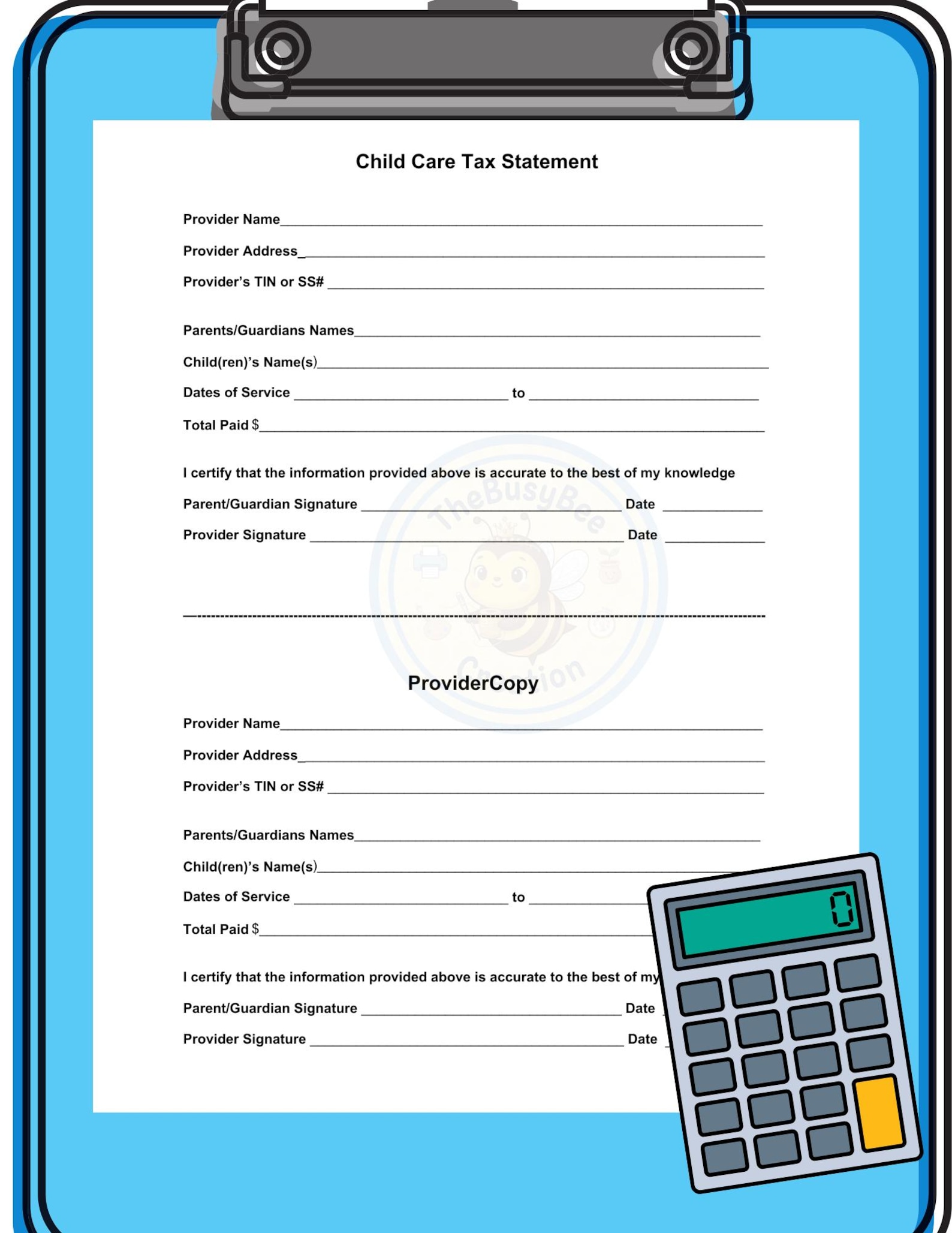 Daycare Tax Receipt | Childcare End of Year Statement (PDF Download) - Etsy