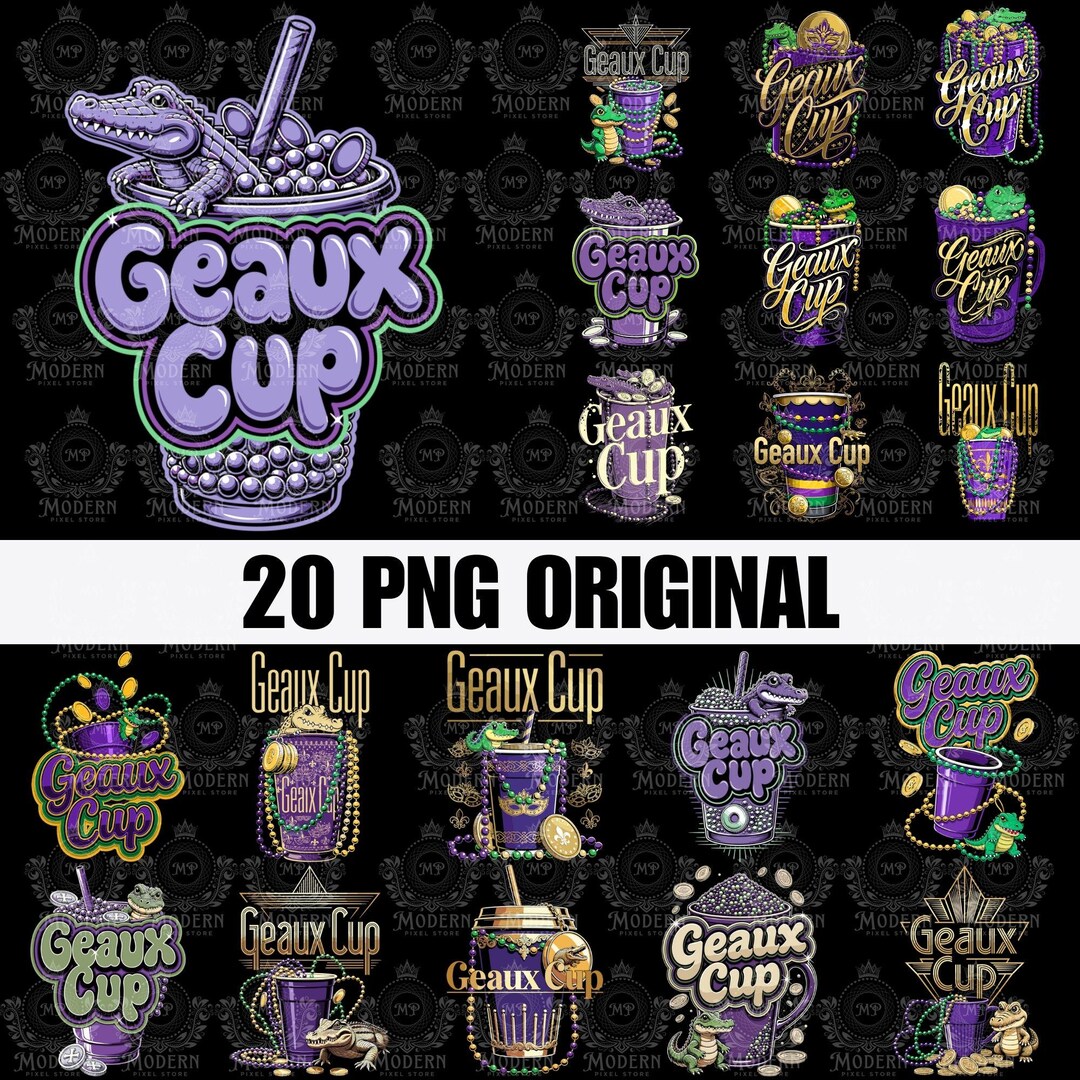 20 Mardi Gras Sequined Geaux Cup Puff Design - Png File Digital ...