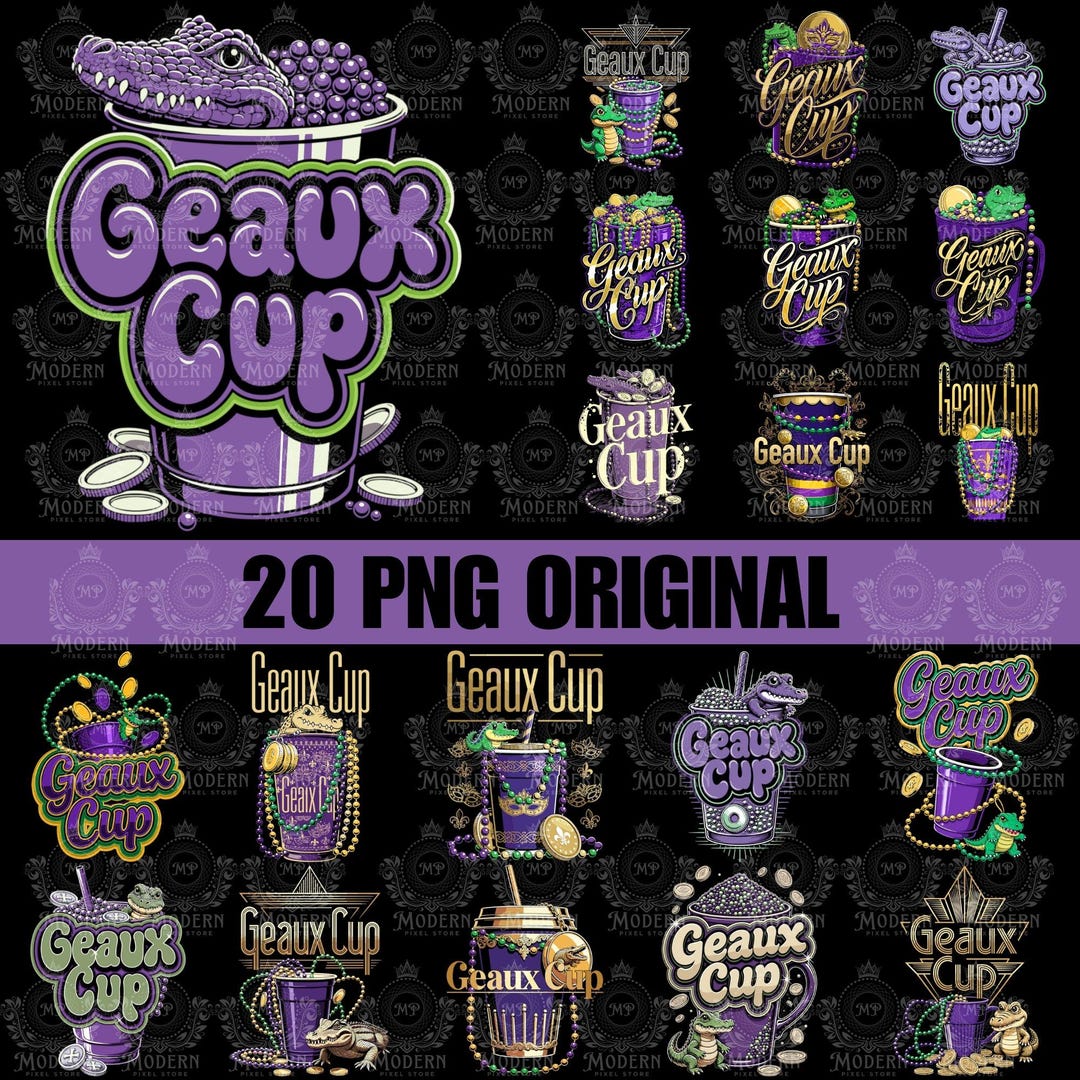 20 Mardi Gras Sequined Geaux Cup Puff Png - Png File Digital Download ...