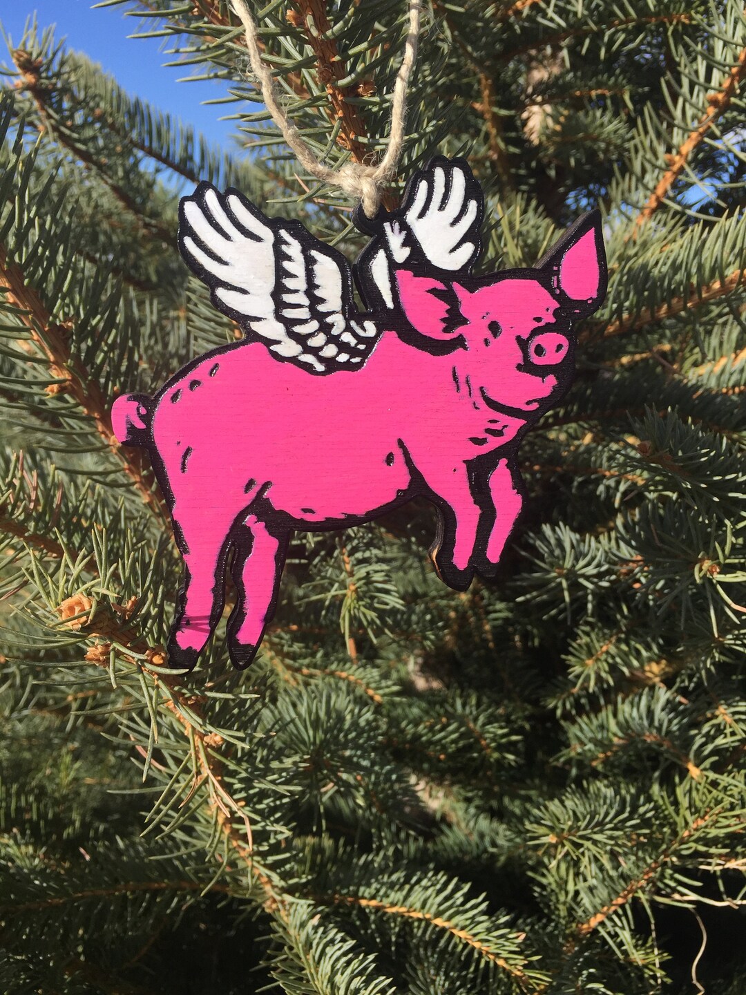 Flying Pig, When Pigs Fly, Laser Engraved Birch Wood Ornament - Etsy
