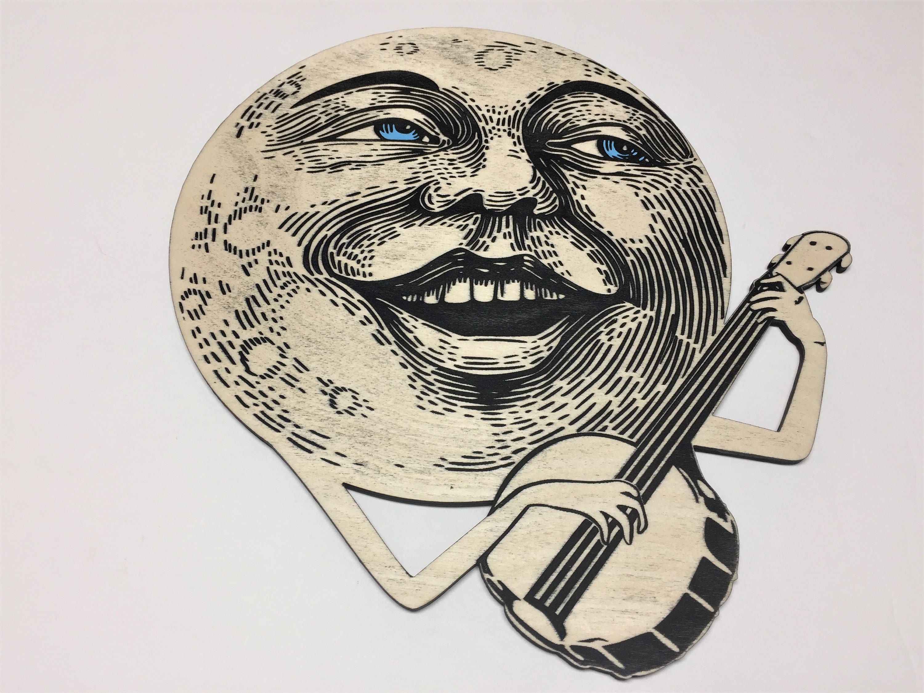 Banjo Playing Full Moon, Laser Engraved Wall Art, Personalized FREE, 12 ...