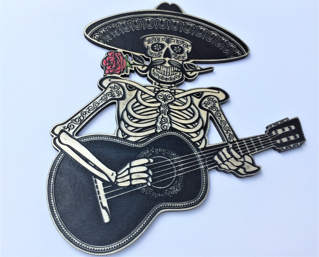 Skeleton Guitar Playing Mariachi Wall Art With Rose - Etsy Skeleton Guitar Playing Mariachi Wall Art With Rose - Etsy