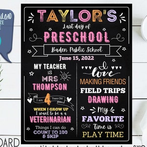 Pink Preschool Chalkboard - First Day of School Chalkboard - Last Day ...