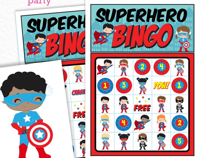 Superhero Bingo Printable Game Printable Hero Birthday Party - Etsy