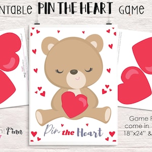Instant Download - Pin the Heart Valentine Printable Party Game ...