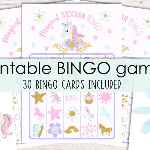 Unicorn Bingo Printable Party Game 30 Bingo Cards Unicorn - Etsy