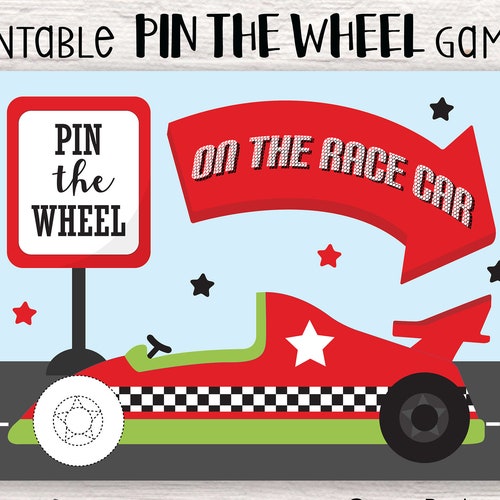 Pin the Wheel on the Race Car Printable Party Game 3 Poster - Etsy