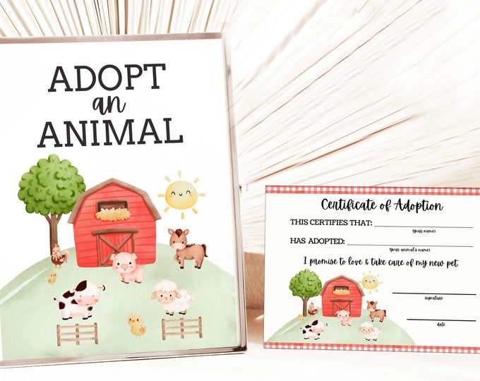 Adopt an Animal Adoption Certificate and Sign, Adopt a Farm Animal ...