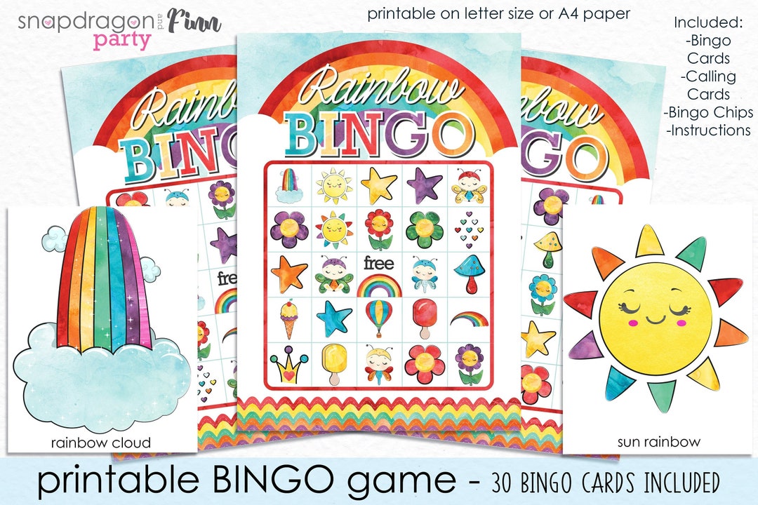 Rainbow Bingo Printable Party Game - 30 Bingo Cards - Rainbow Birthday ...
