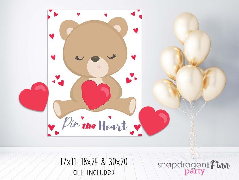 Instant Download - Pin the Heart Valentine Printable Party Game ...