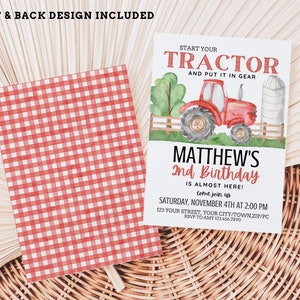 Editable Tractor Birthday Invitation, Red Tractor Invitation, Tractor ...