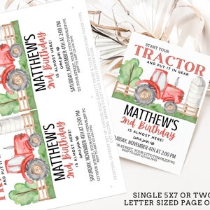 Editable Tractor Birthday Invitation, Red Tractor Invitation, Tractor ...