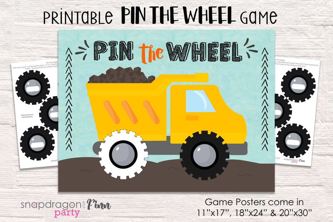 Pin the Wheel on the Construction Truck Birthday Printable Party Game ...