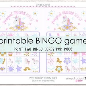 Unicorn Bingo Printable Party Game 30 Bingo Cards Unicorn Birthday ...