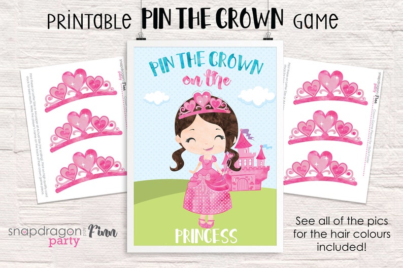 Pin the Crown on the Princess Printable Party Game 3 Poster - Etsy