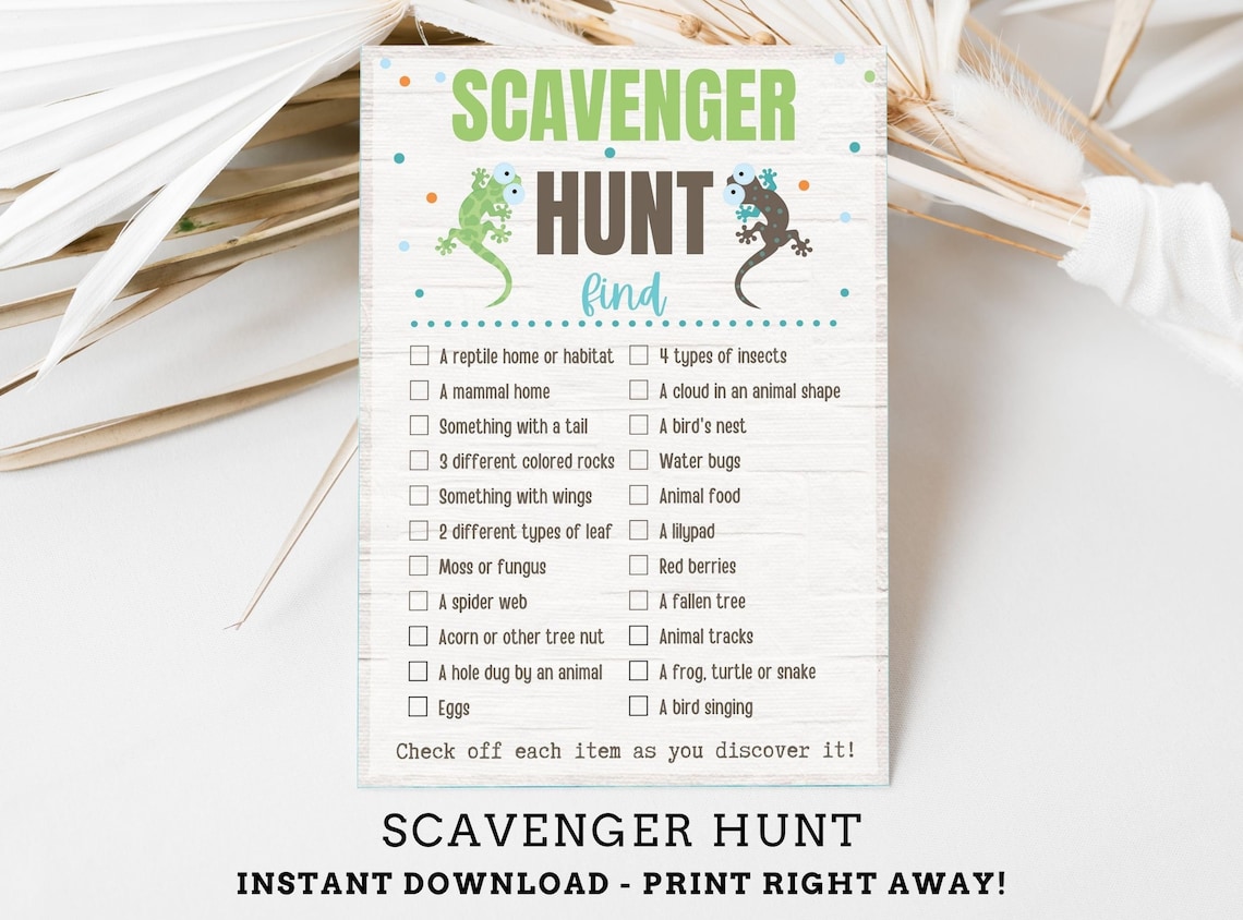 Outdoor Scavenger Hunt Printable Activity Reptile Birthday - Etsy