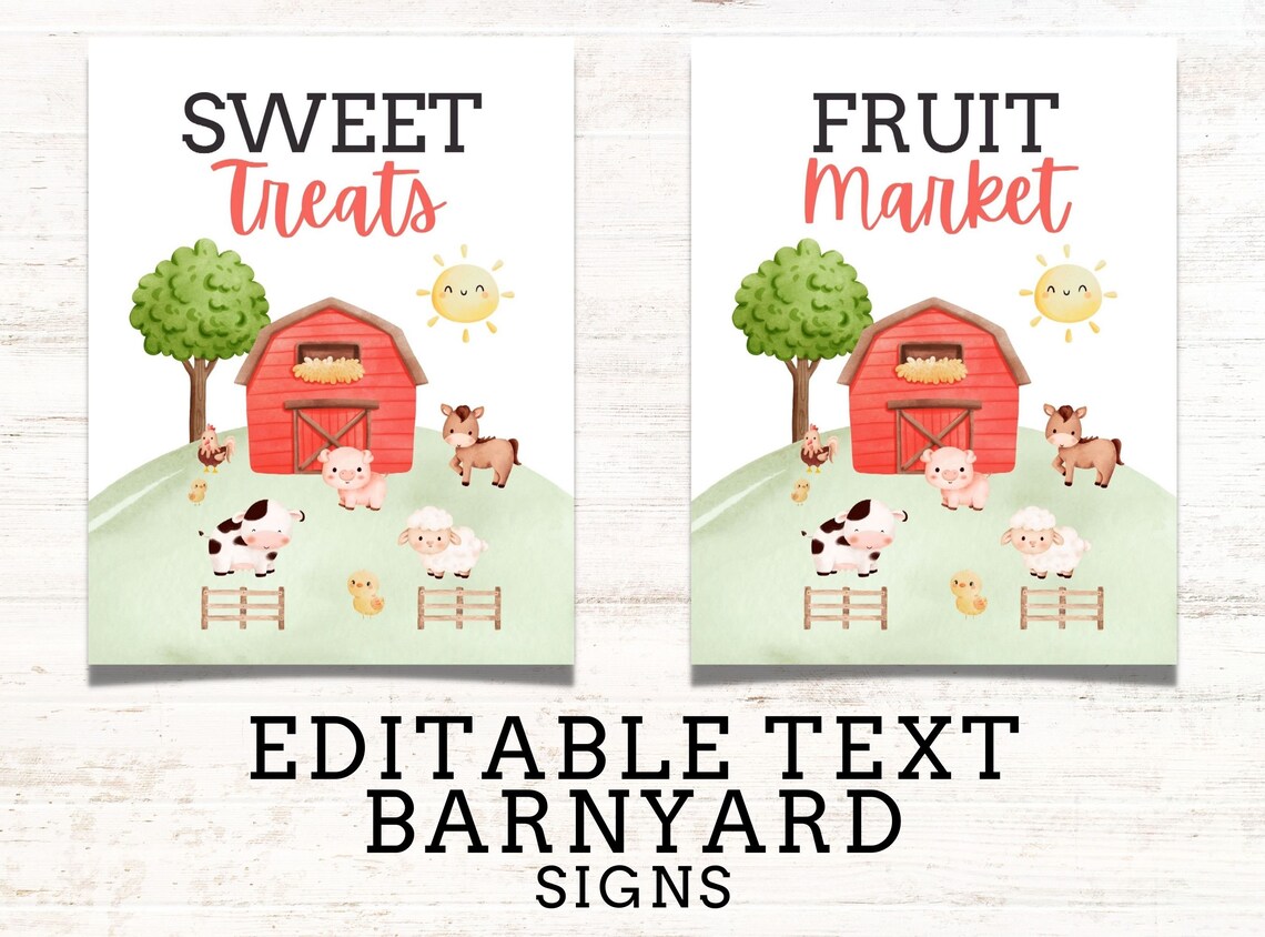 Editable Farm Animal Food Labels & Signs Farm Party Tent - Etsy