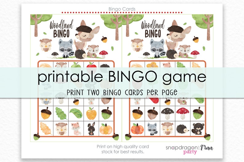 Woodland Fall Bingo Printable Party Game 30 Bingo Cards - Etsy