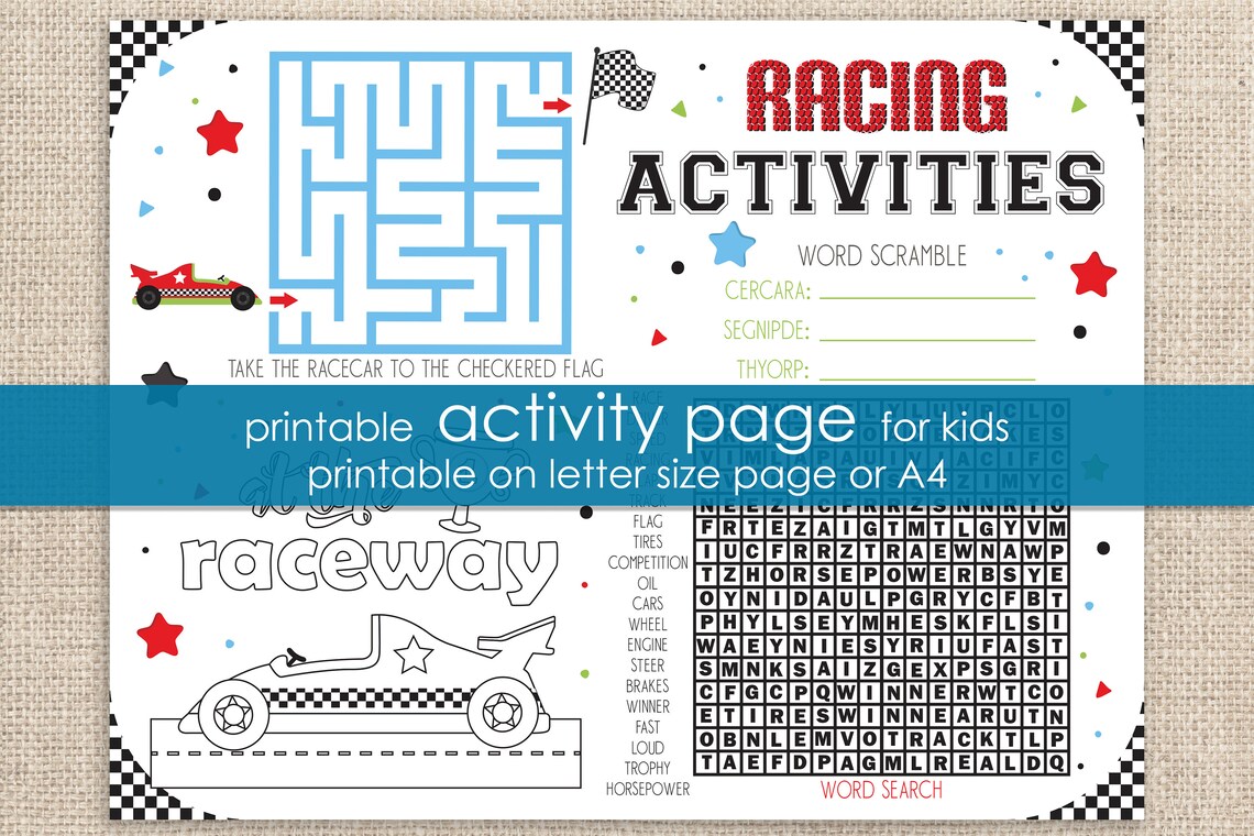 Racing Birthday Party Printable Activity Race Car Activity | Etsy