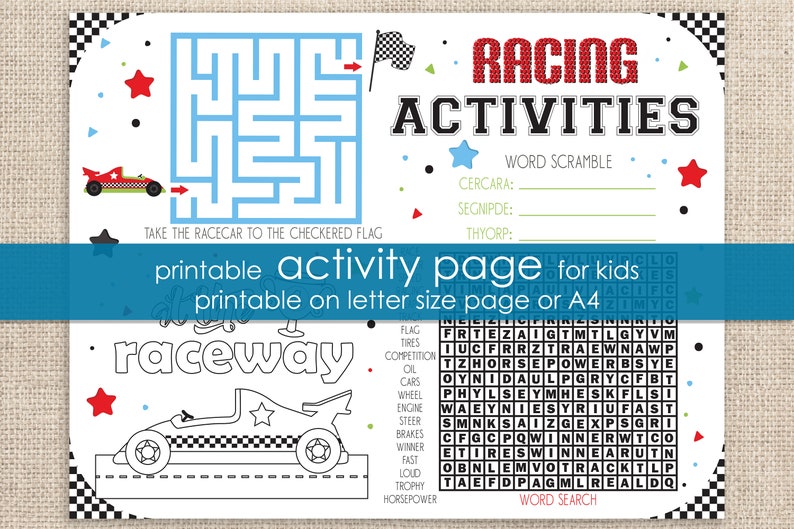 Racing Birthday Party Printable Activity Race Car Activity - Etsy
