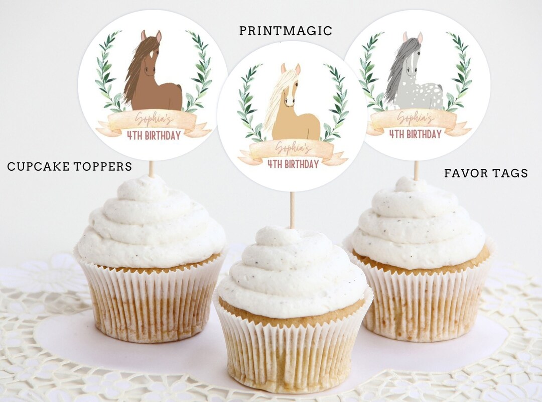 Editable Horse Cupcake Toppers, Horse Party Favor Tags, Pony Party ...