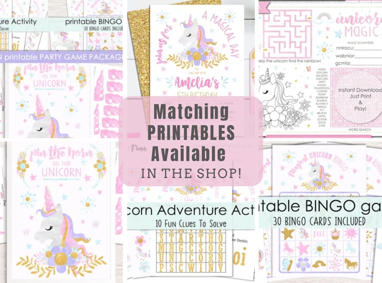 Unicorn Bingo Printable Party Game 30 Bingo Cards Unicorn - Etsy