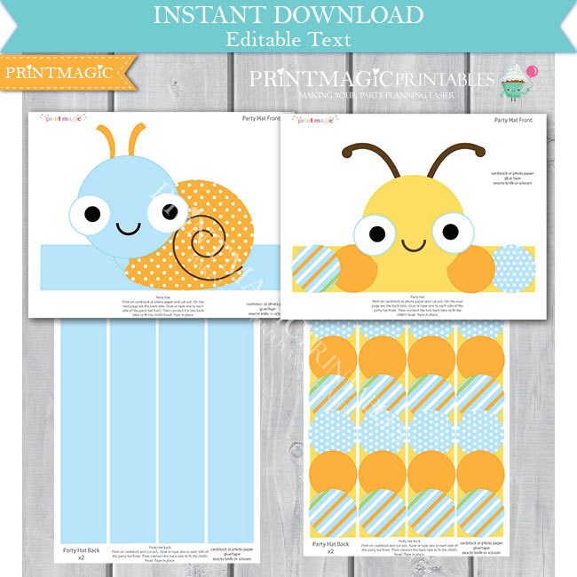 Instant Download Bug Party Hats - Printable Party Hats - Birthday Party ...