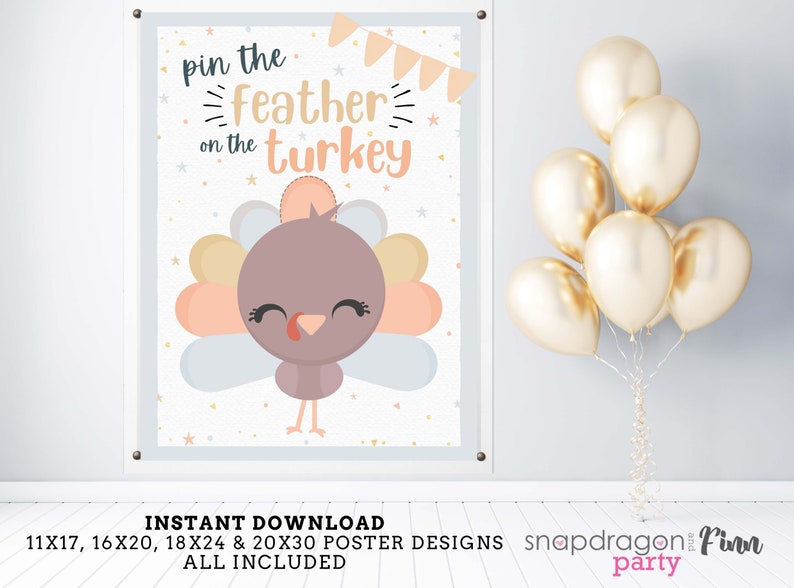 Pin the Feather on the Turkey Printable Party Game - 4 Poster Sizes ...