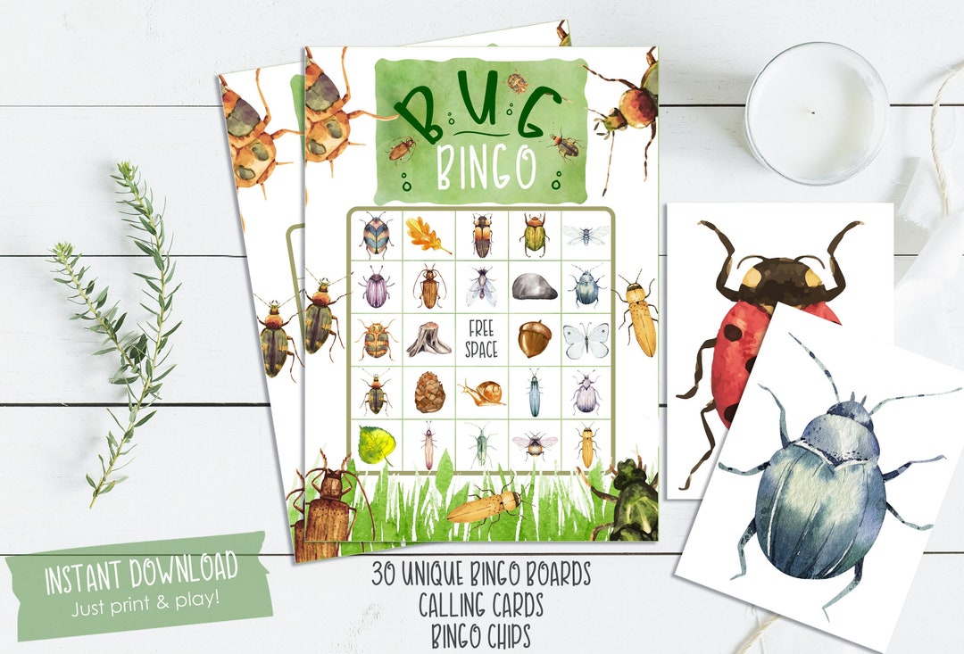 Bug Bingo Printable Party Game - 30 Bingo Cards - Bug Birthday Party ...
