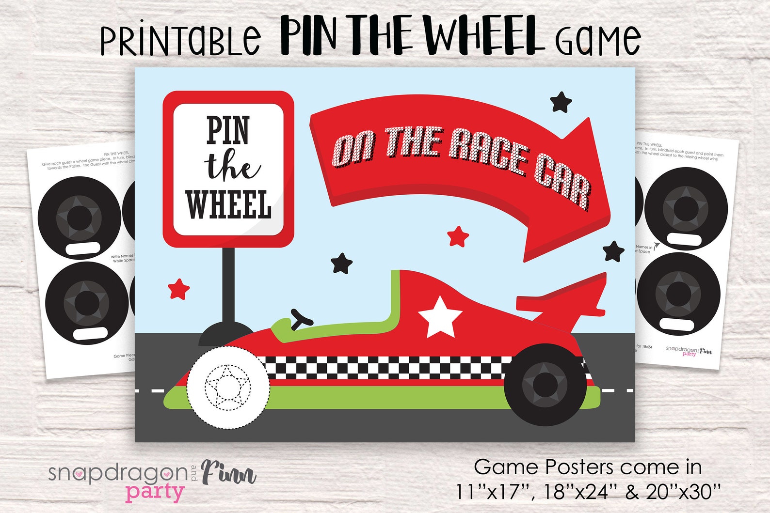 Pin the Wheel on the Race Car Printable Party Game 3 Poster | Etsy Hong ...