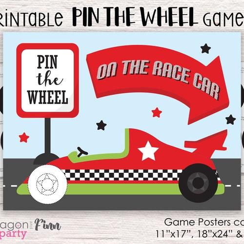 Pin the Wheel on the Race Car Printable Party Game 3 Poster - Etsy