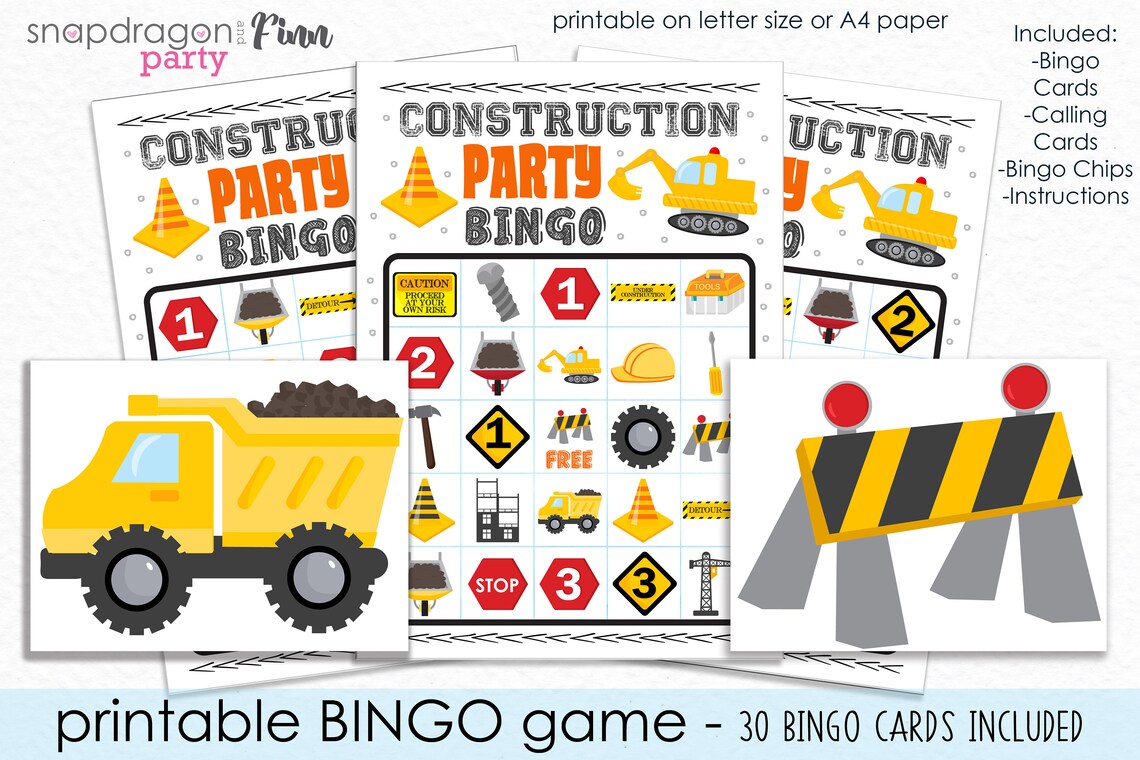 Construction Bingo Printable Party Game 30 Bingo Cards - Etsy