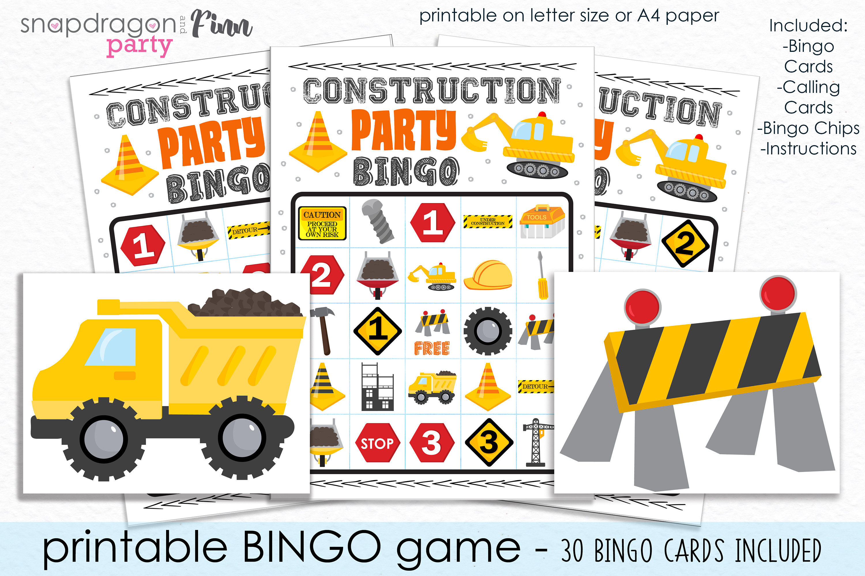 Construction Bingo Printable Party Game- 30 Bingo Cards - Construction ...