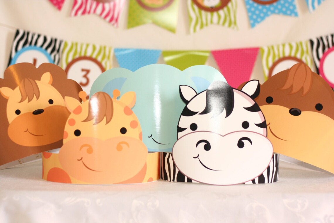 Jungle Safari Party Hats Printable Party Hats Lion Giraffe - Etsy