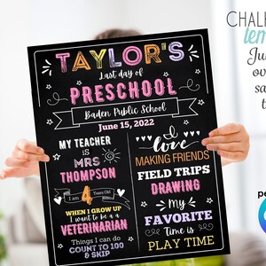Pink Preschool Chalkboard - First Day of School Chalkboard - Last Day ...
