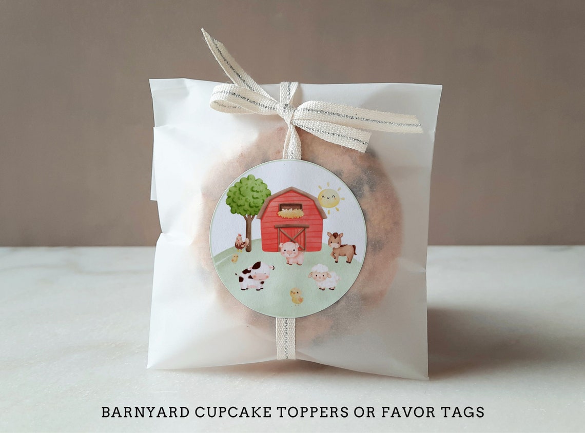 Farm Birthday Cupcake Toppers, Barnyard Favor Tags, Farm Birthday Party ...