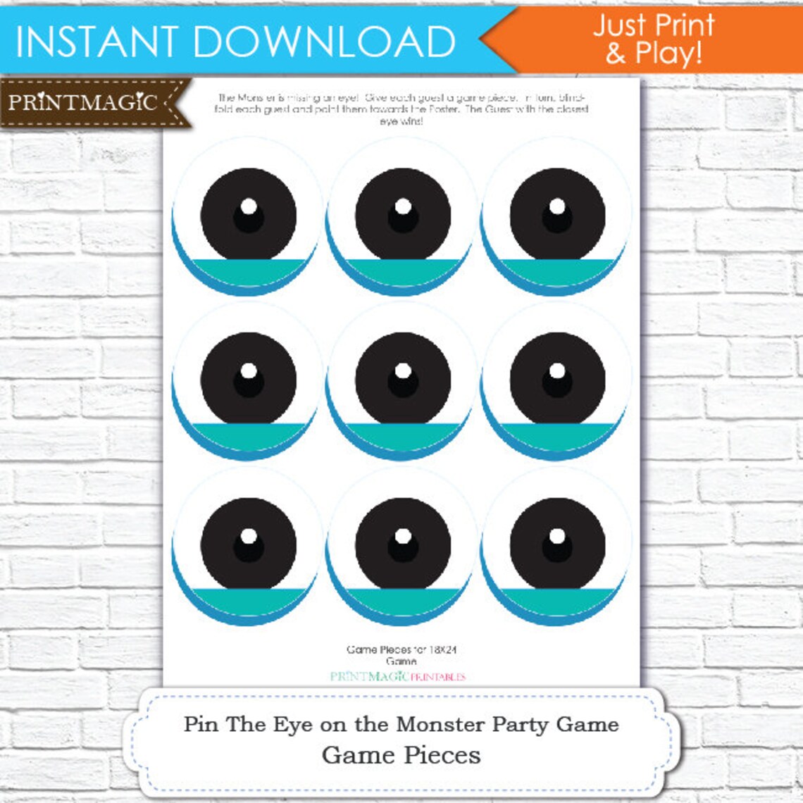 Pin the Eye on the Monster Printable Party Game 3 Poster | Etsy