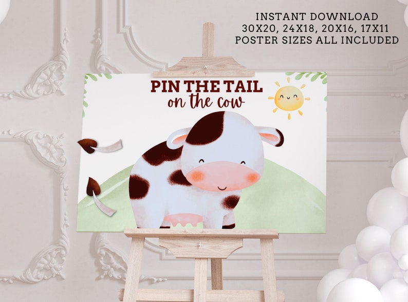 Pin the Tail on the Cow Party Game - 4 Sizes - Printable Farm Party ...